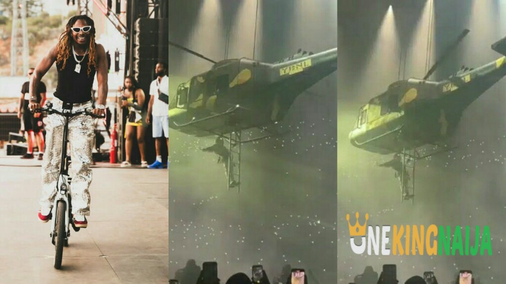 Singer Asake makes a grand entrance on helicopter at his 20k capacity ...