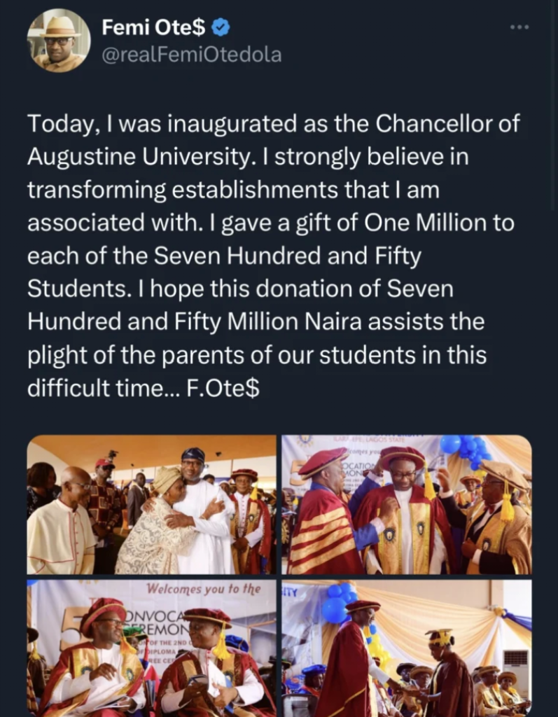 Billionaire Femi Otedola gifts 750 students One Million Naira each as ...