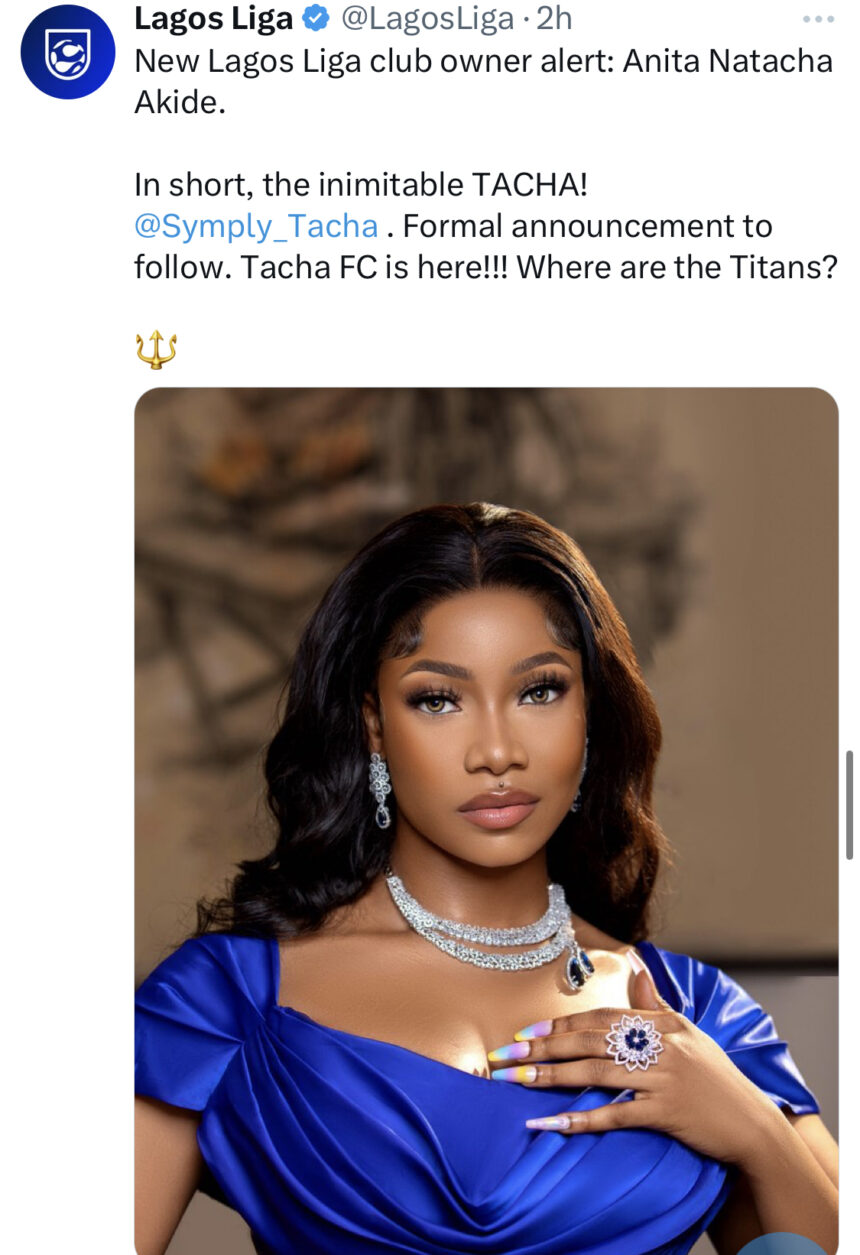 Tacha Joins the Lagos Liga with her Introducing Tacha FC! | OneKingNaija